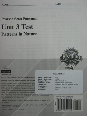 Reading Street 3 Unit 2 Test (P) [0328390259] - $4.95 : Textbook and ...