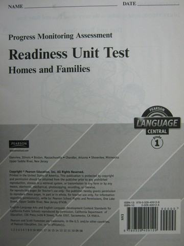 Pearson Language Central 1 Unit R Test (P) [032840912X] - $4.95 ...